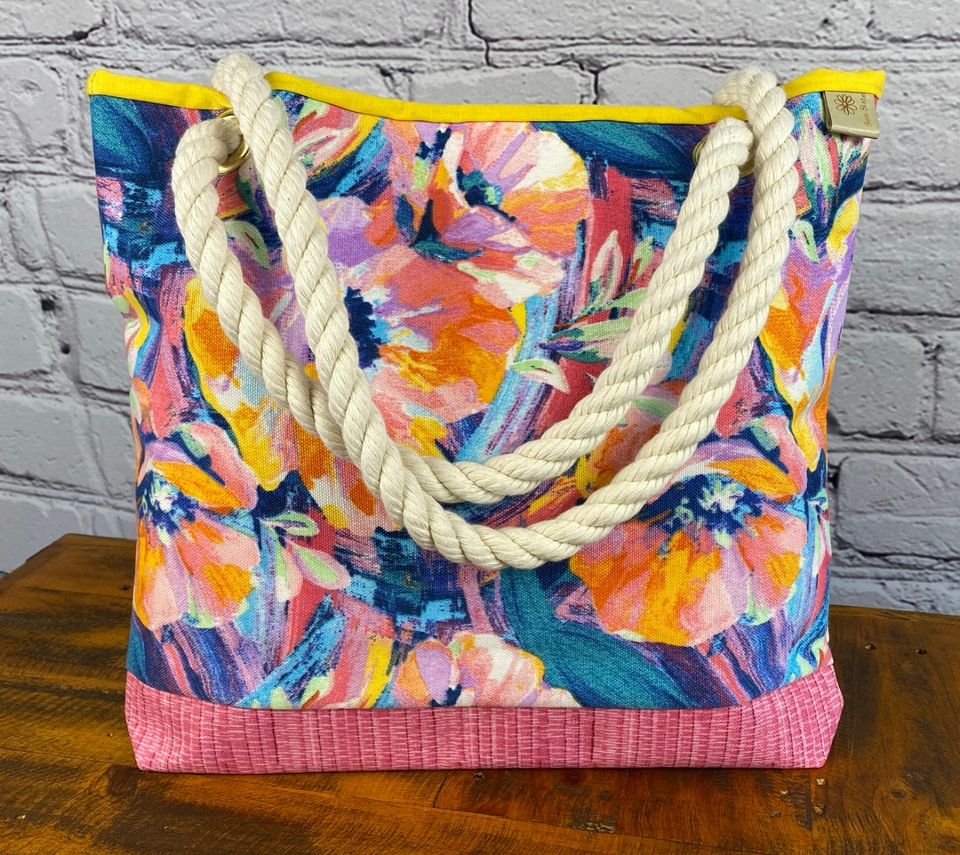 Small Open Tote, Bright Floral Spring Pattern - Etsy