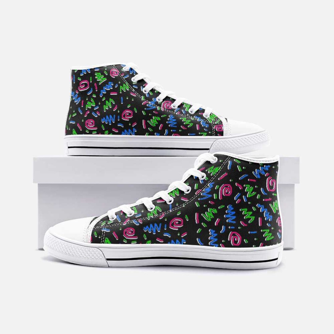 Retro 90's Memphis Street Art Style Confetti PARTY ON! Unisex High Top ...