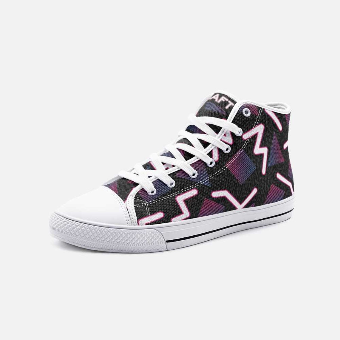 80s Retro Neon Magenta and Cyan Geometric Unisex High Top Canvas Shoes ...