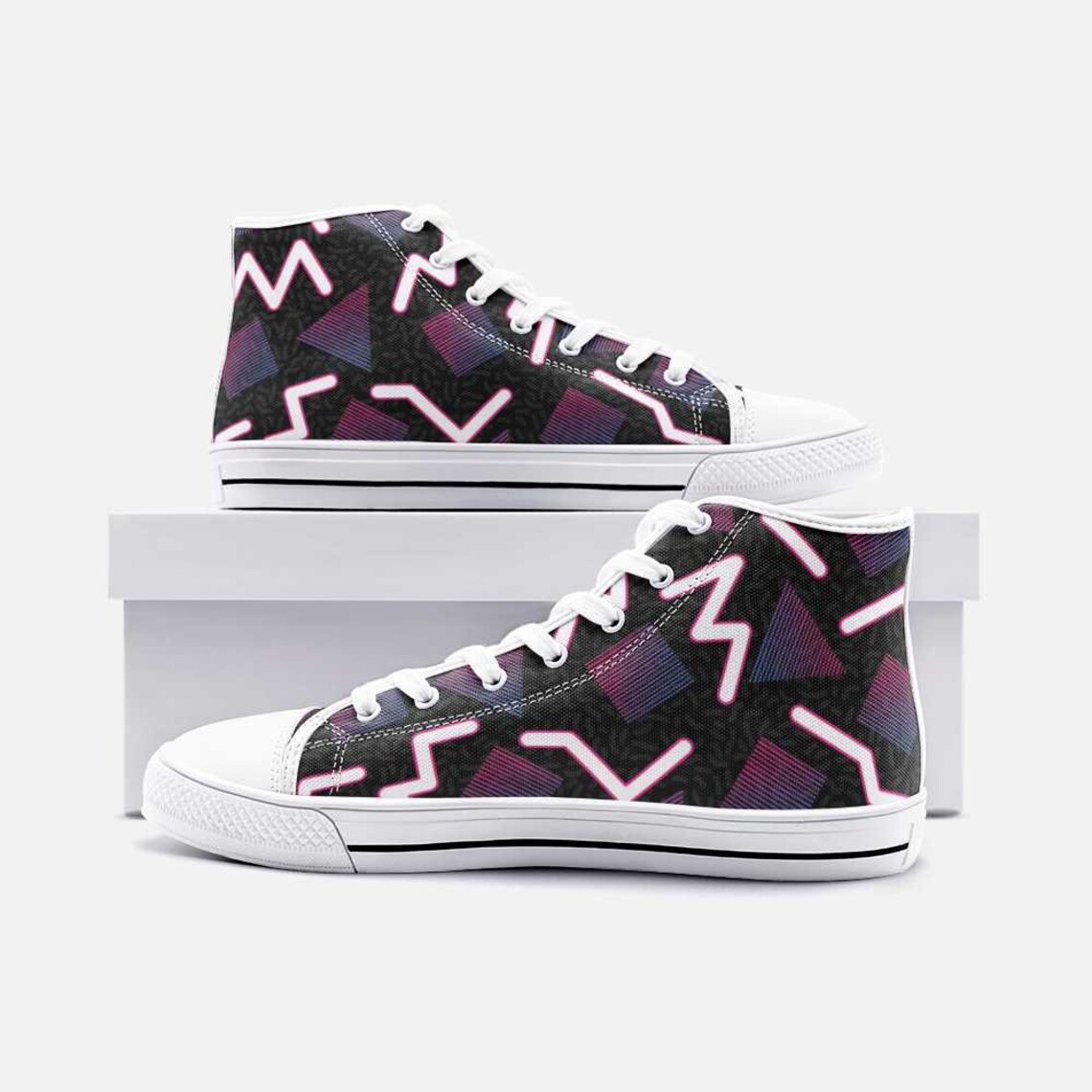 80s Retro Neon Magenta and Cyan Geometric Unisex High Top Canvas Shoes ...