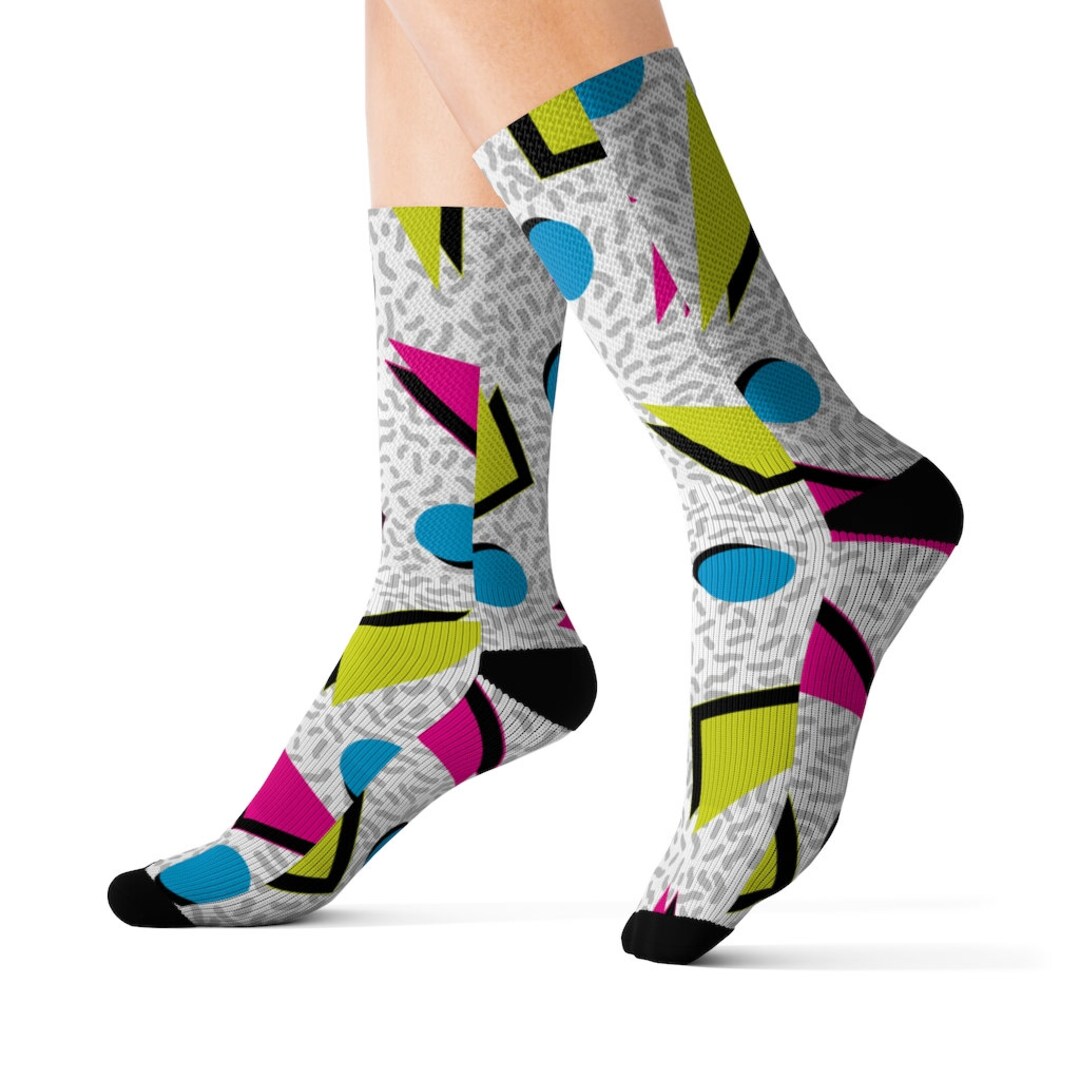 Retro 80s and 90s Style Geometric COME ON! Poly Socks - Etsy