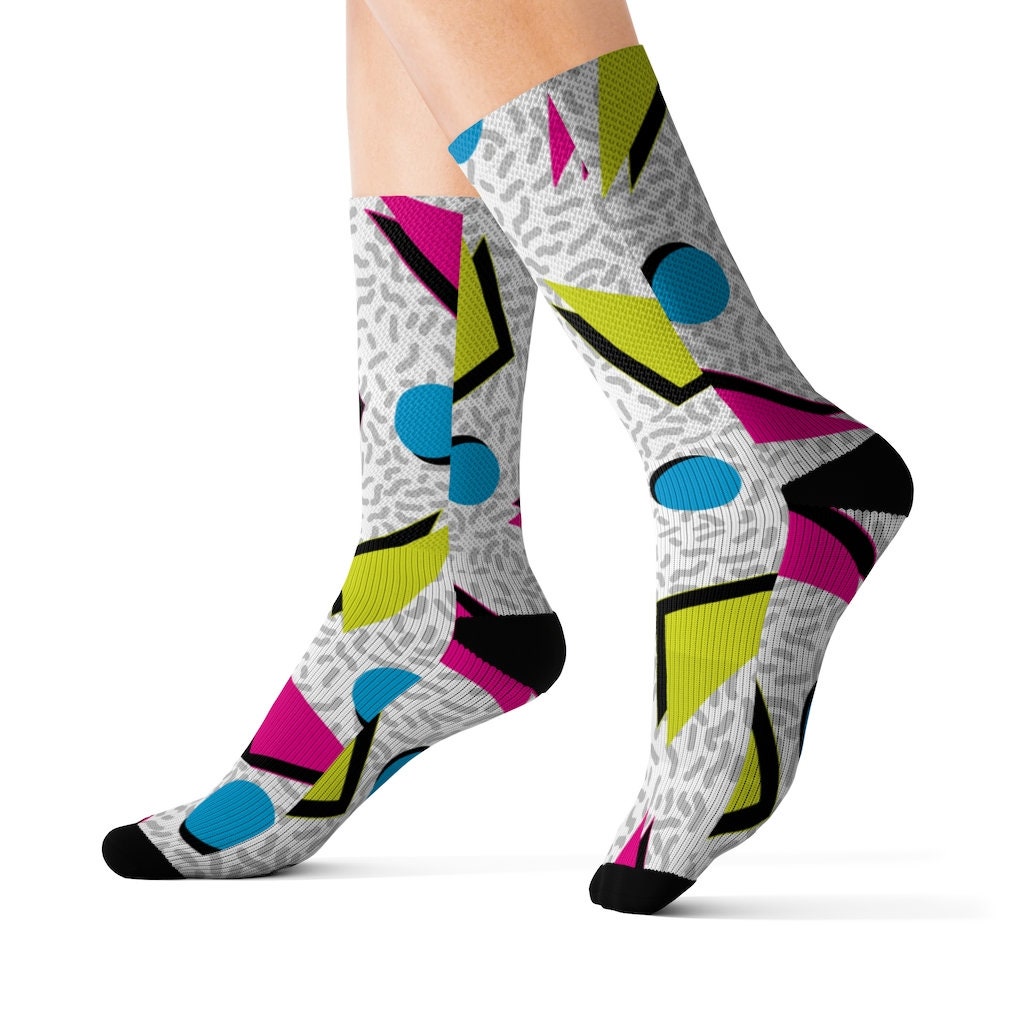 Retro 80s and 90s Style Geometric COME ON! Poly Socks - Etsy