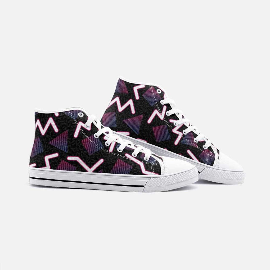 80s Retro Neon Magenta and Cyan Geometric Unisex High Top Canvas Shoes ...