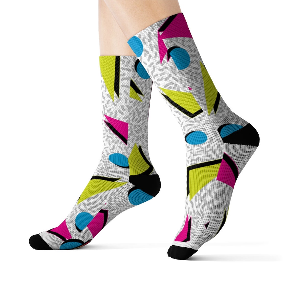 Retro 80s and 90s Style Geometric COME ON Poly Socks | Etsy