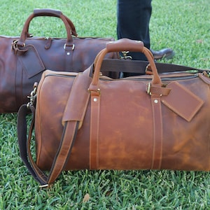 Fathers Day Gift for Dad, Leather Duffle Bag, Large Travel Bag, Mens ...