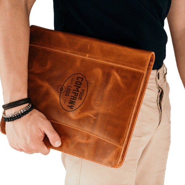 Personalized Leather Portfolio With Logo - Etsy