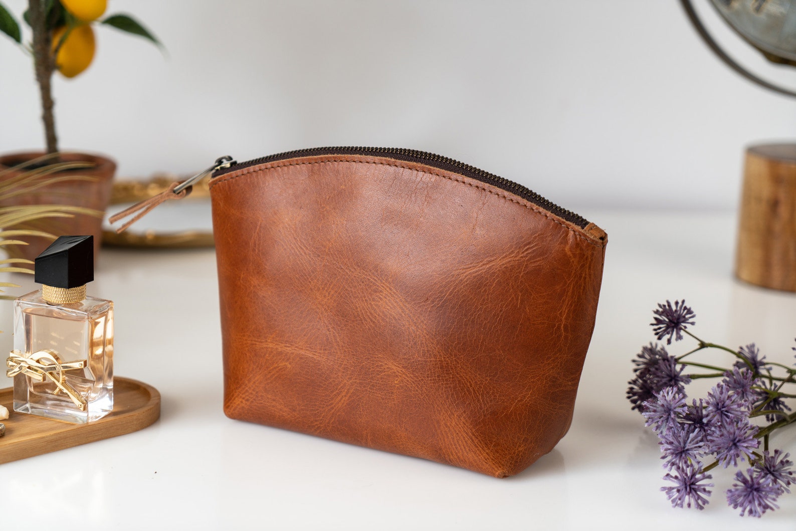 Leather Makeup Bag Personalized Women's Bridesmaid Gift - Etsy