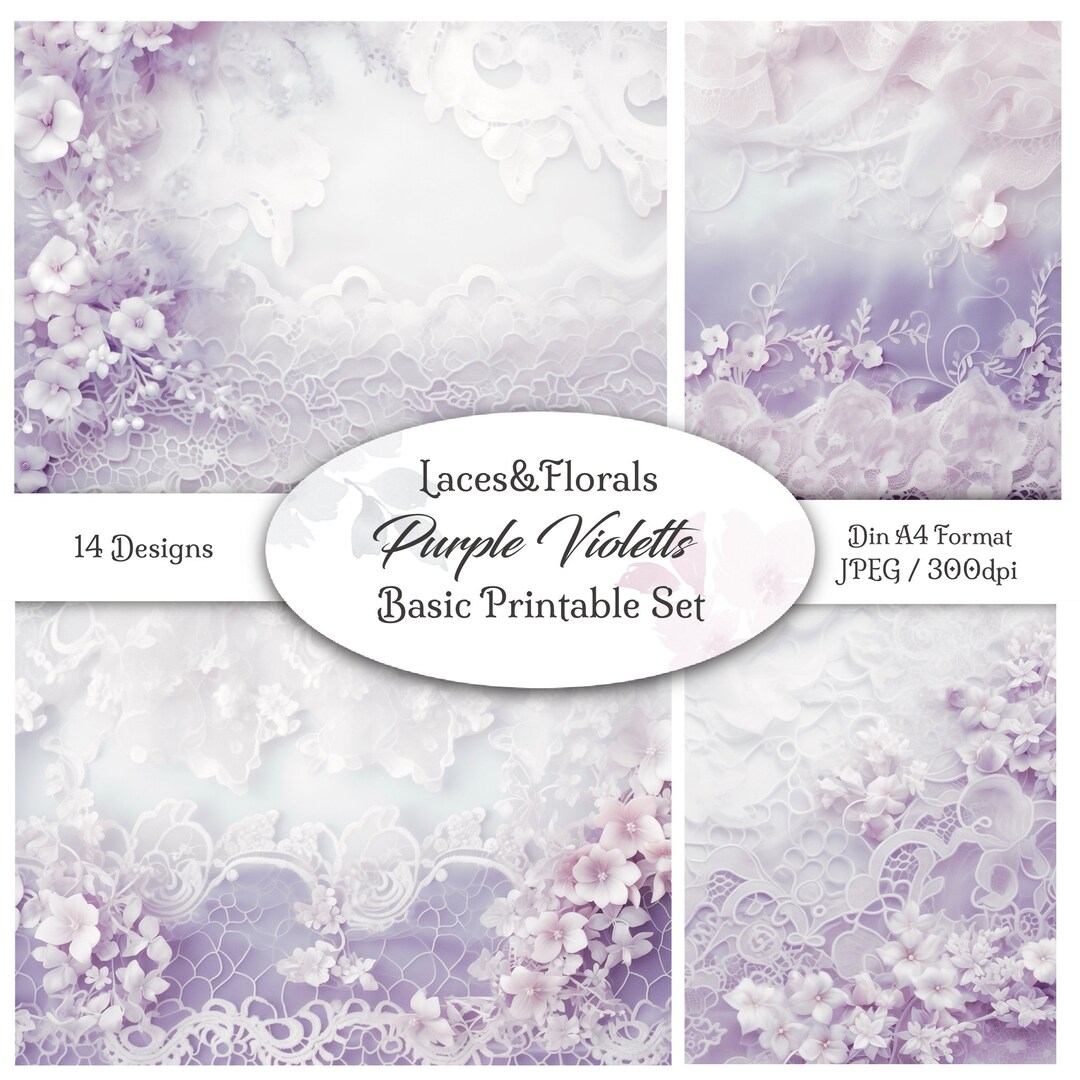 DIGITAL Junk Journal Paper / Basic Laces Purple Violets / 14 Pages ...