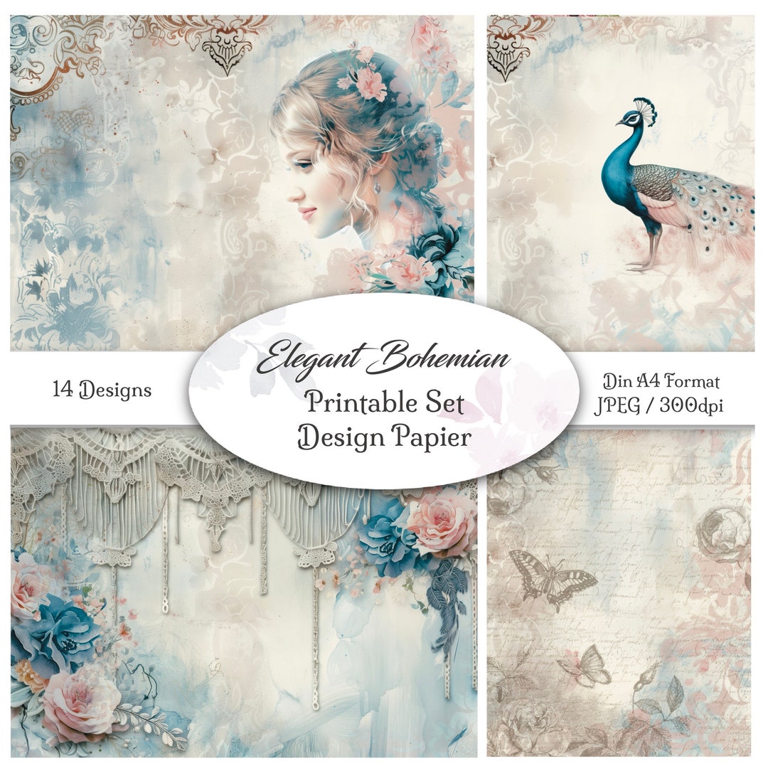 DIGITAL Junk Journal Paper / Design Elegant Bohemian / 14 Pages / Files ...