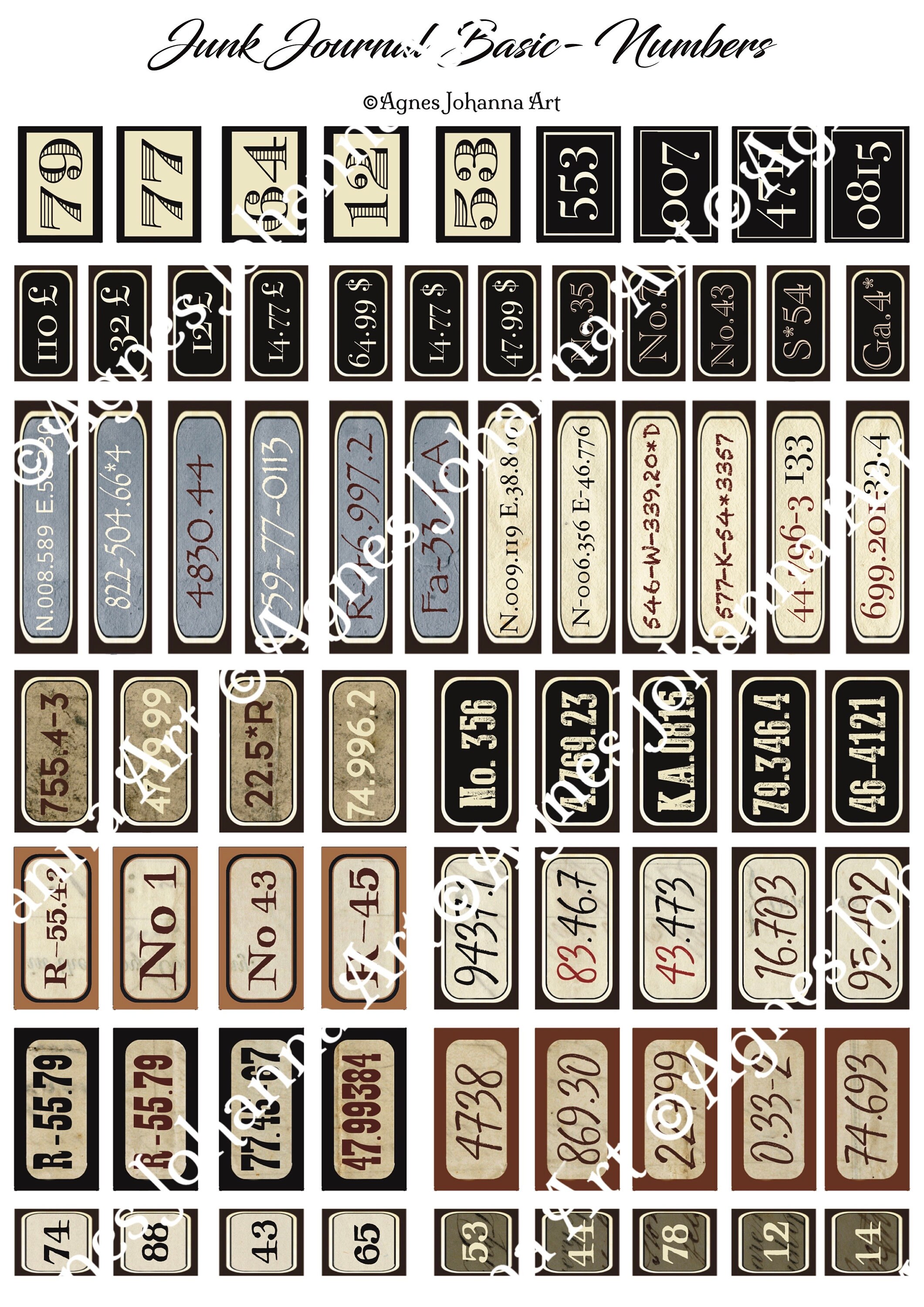 Digital Ephemera / Old Numerals and Numbers / Design Paper for Printing ...