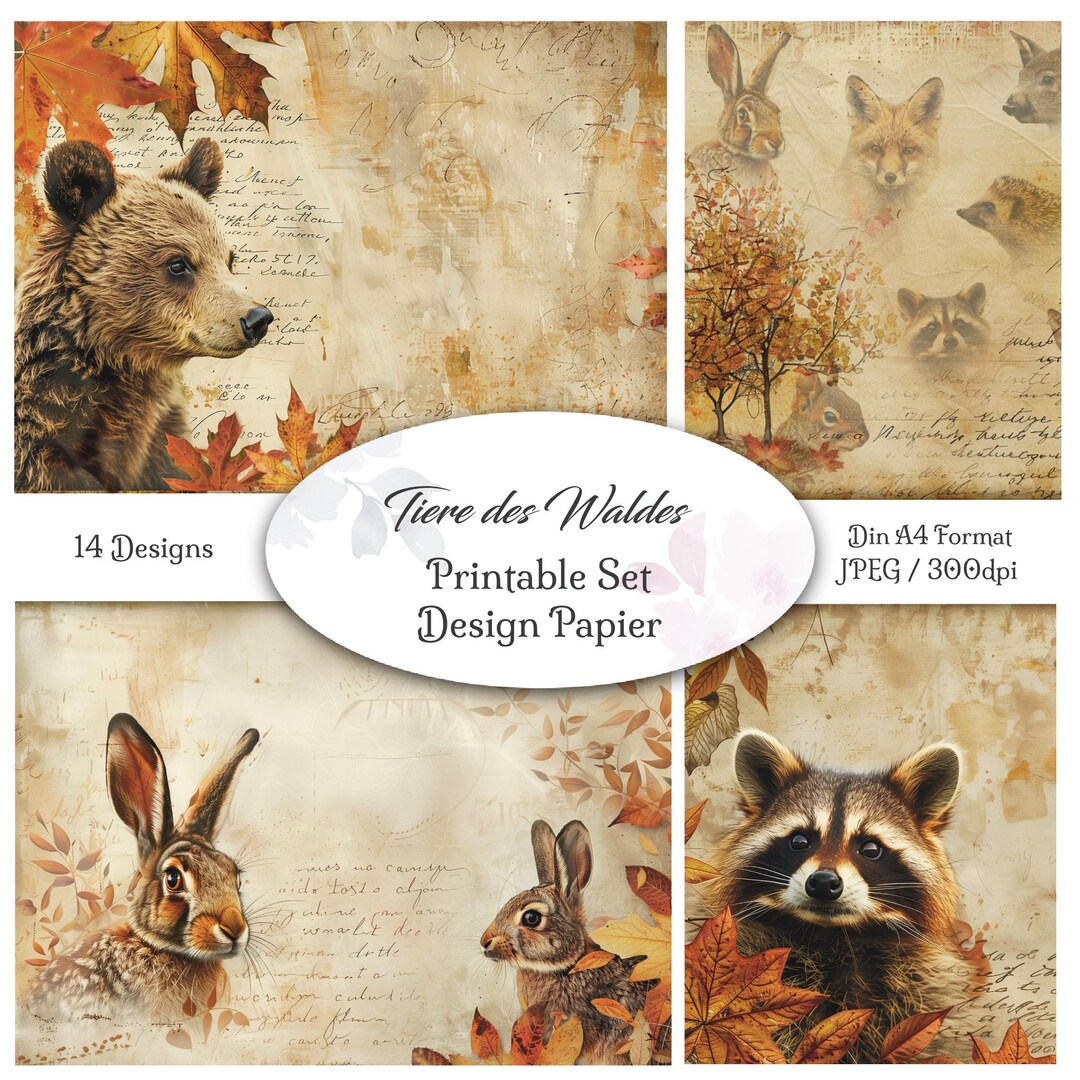 DIGITAL Junk Journal Paper / Design Animals of the Forest / 14 Pages ...