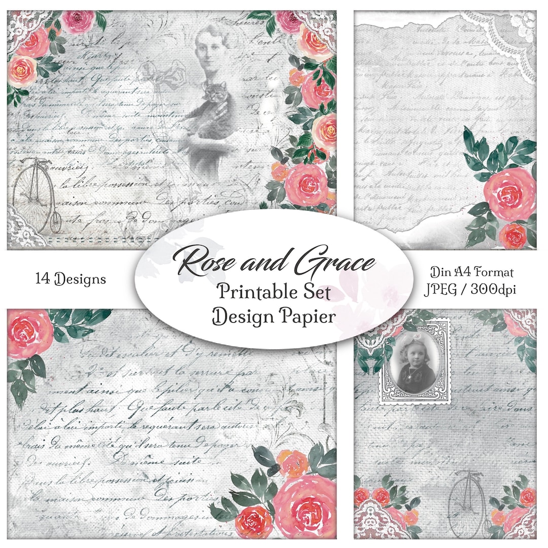 DIGITAL Junk Journal Paper / Design Rose and Grace / 14 Pages / Files ...