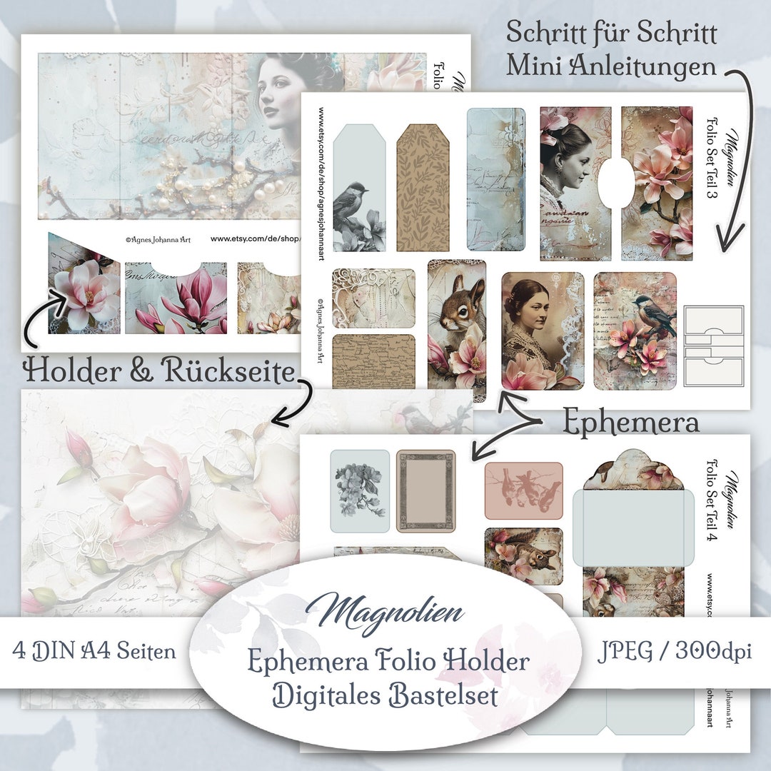 DIGITAL Junk Journal / Craft Set Folio Multi-part / Magnolias / 4 Din ...