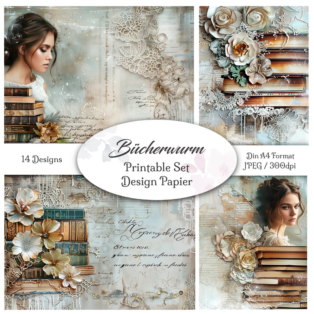 DIGITAL Junk Journal Paper / Design Buecherwurm / 14 Pages / Files for ...