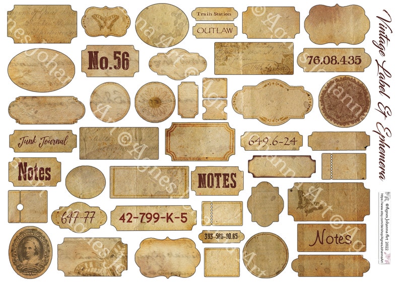 Digital Design Paper / Hand Painted Labels and Tickets / Print Design ...