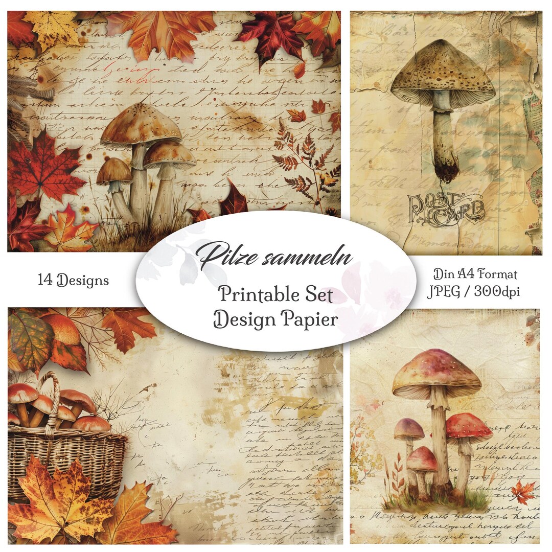 DIGITAL Junk Journal Paper / Design Mushrooms / 14 Pages / Files for ...