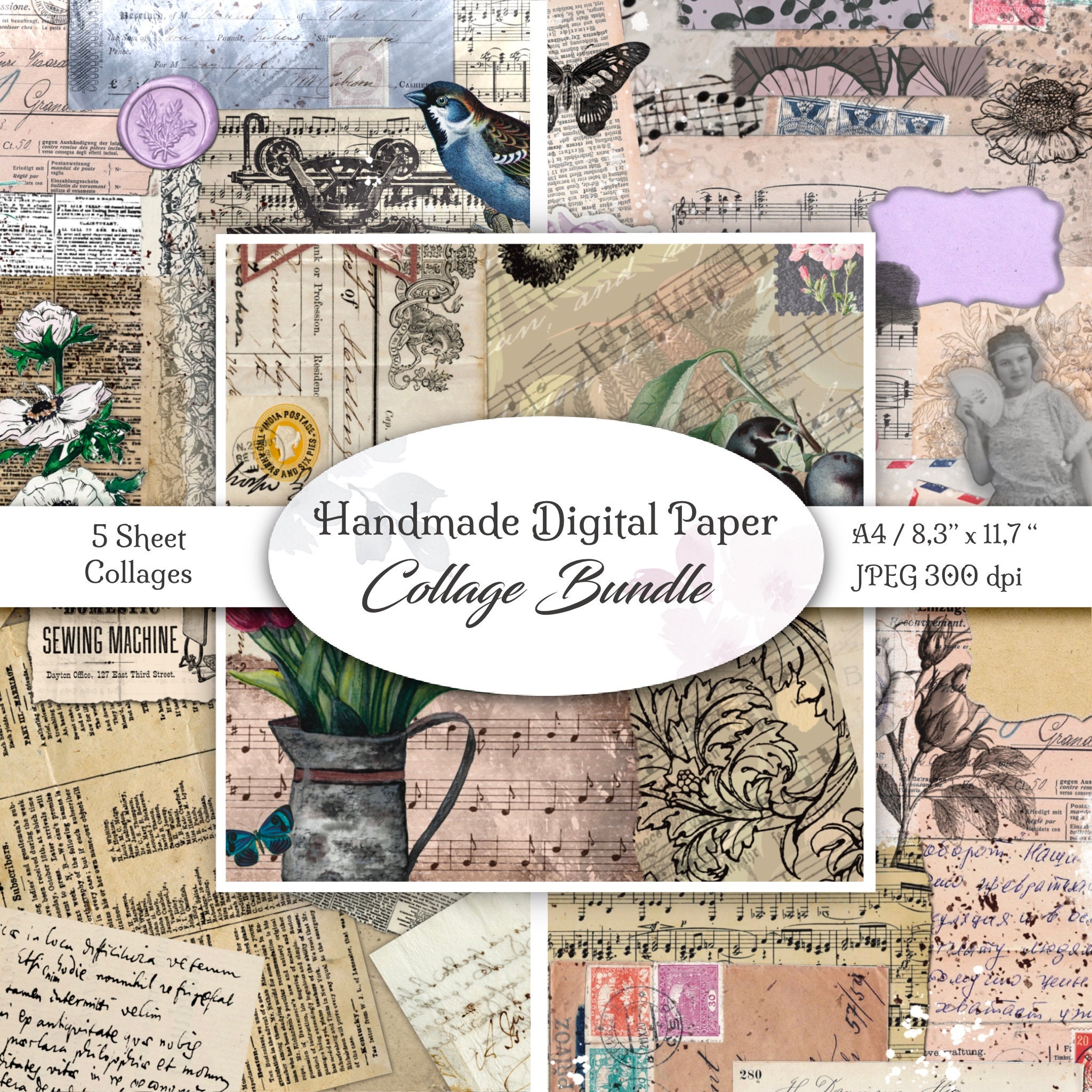 Digital Design Paper / Handmade Collage / Design Paper to Print for ...