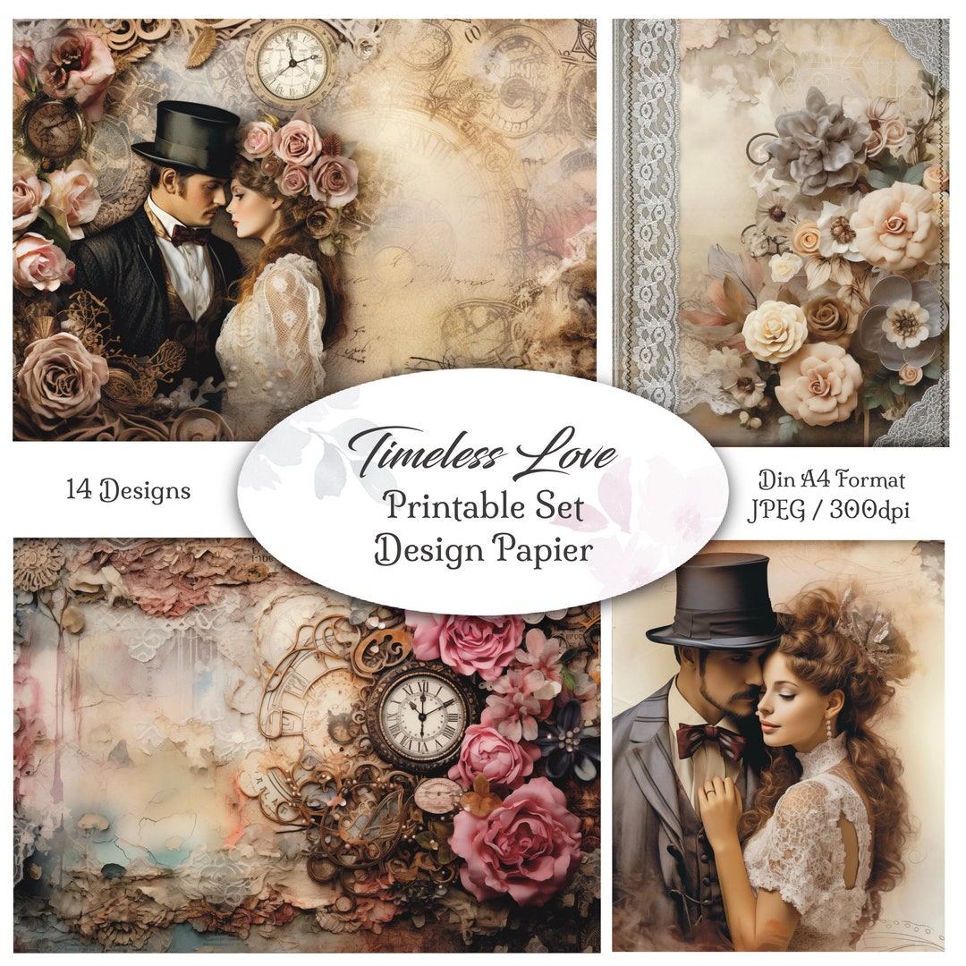 DIGITAL Junk Journal Paper / Design Timeless Love / 14 Pages / Files ...