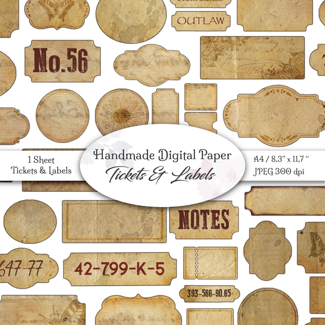 Digital Design Paper / Hand Painted Labels and Tickets / Print Design ...