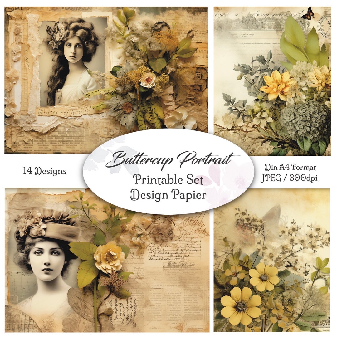 DIGITAL Junk Journal Paper / Design Buttercup Portrait / 14 Pages ...