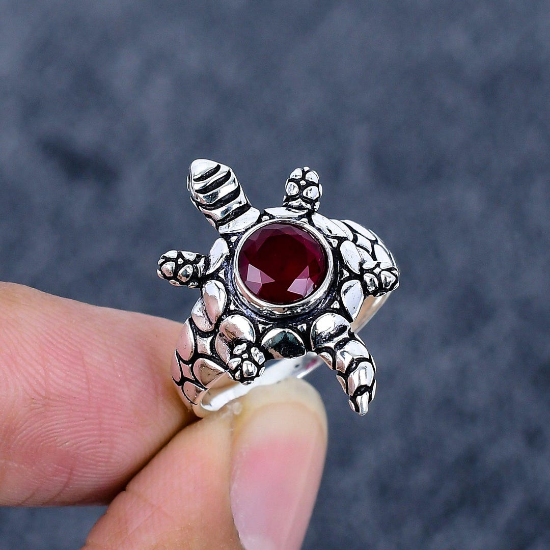 Gothic Turtle Ruby Gemstone Ring | Silver Oxidize Turtle Ring ...