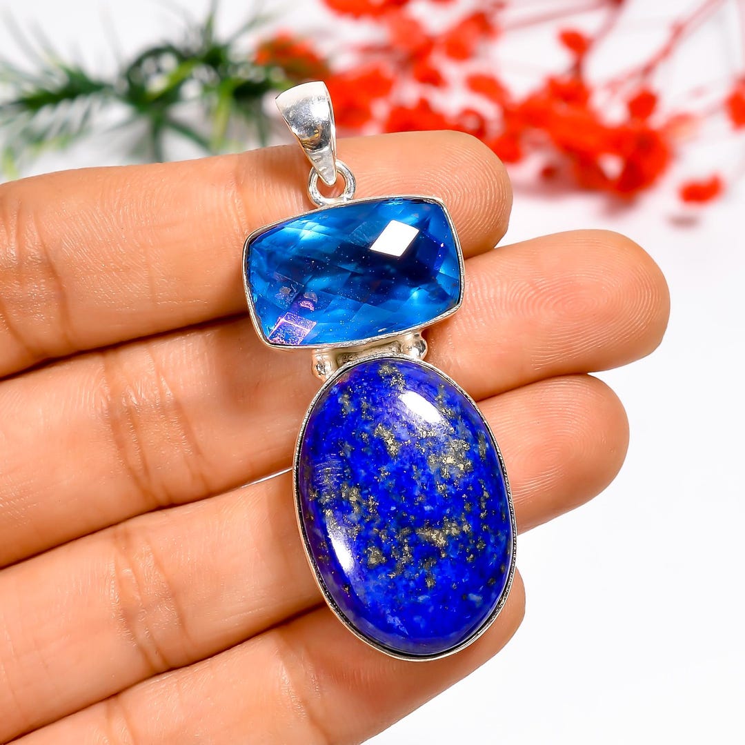 Handmade Lapis Lazuli & Mystic Quartz Pendant: Sterling Silver Jewelry ...