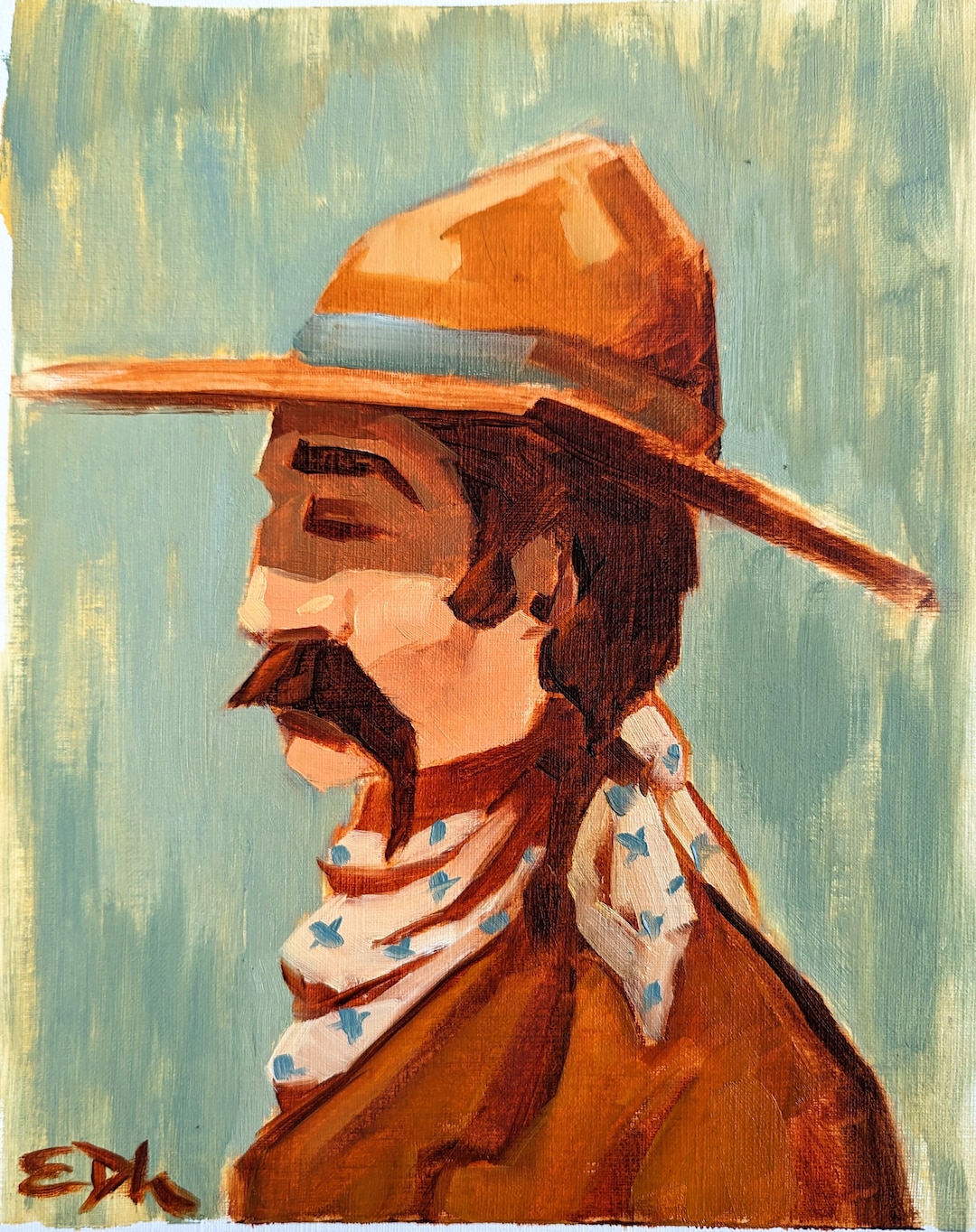 Original Oil Painting Prints, handlebar Oil on Paper, Cowboy Painting ...