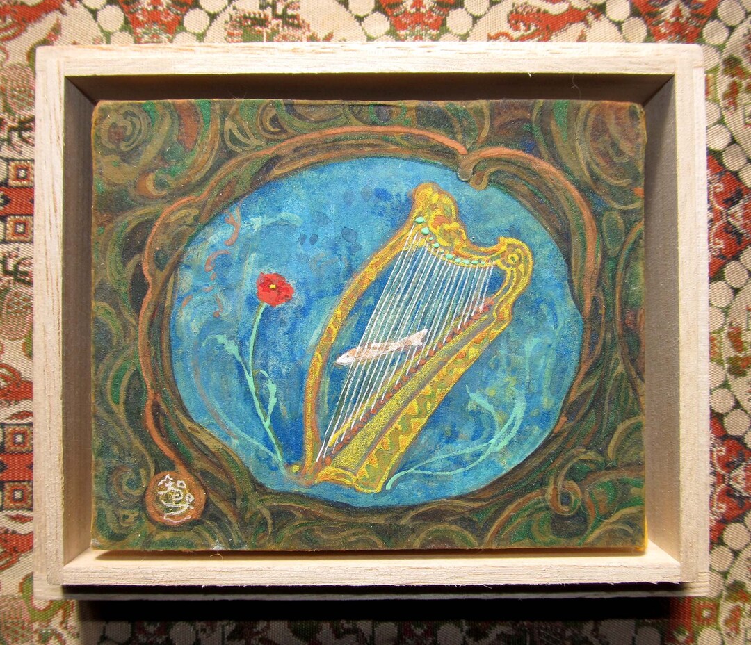 Small Japanese Painting "harp Fish" - Etsy