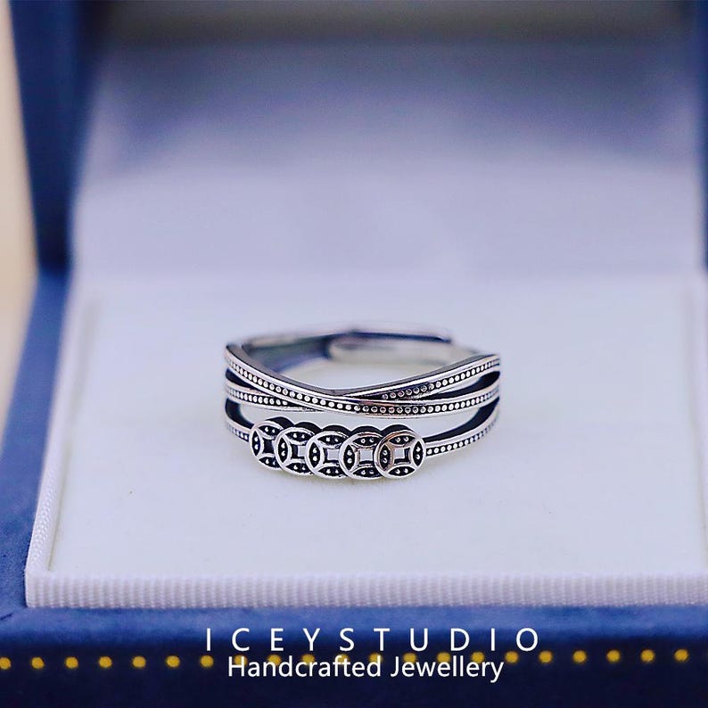 Anillo de moneda antigua vintage de plata de ley S925, diseño bohemio ...