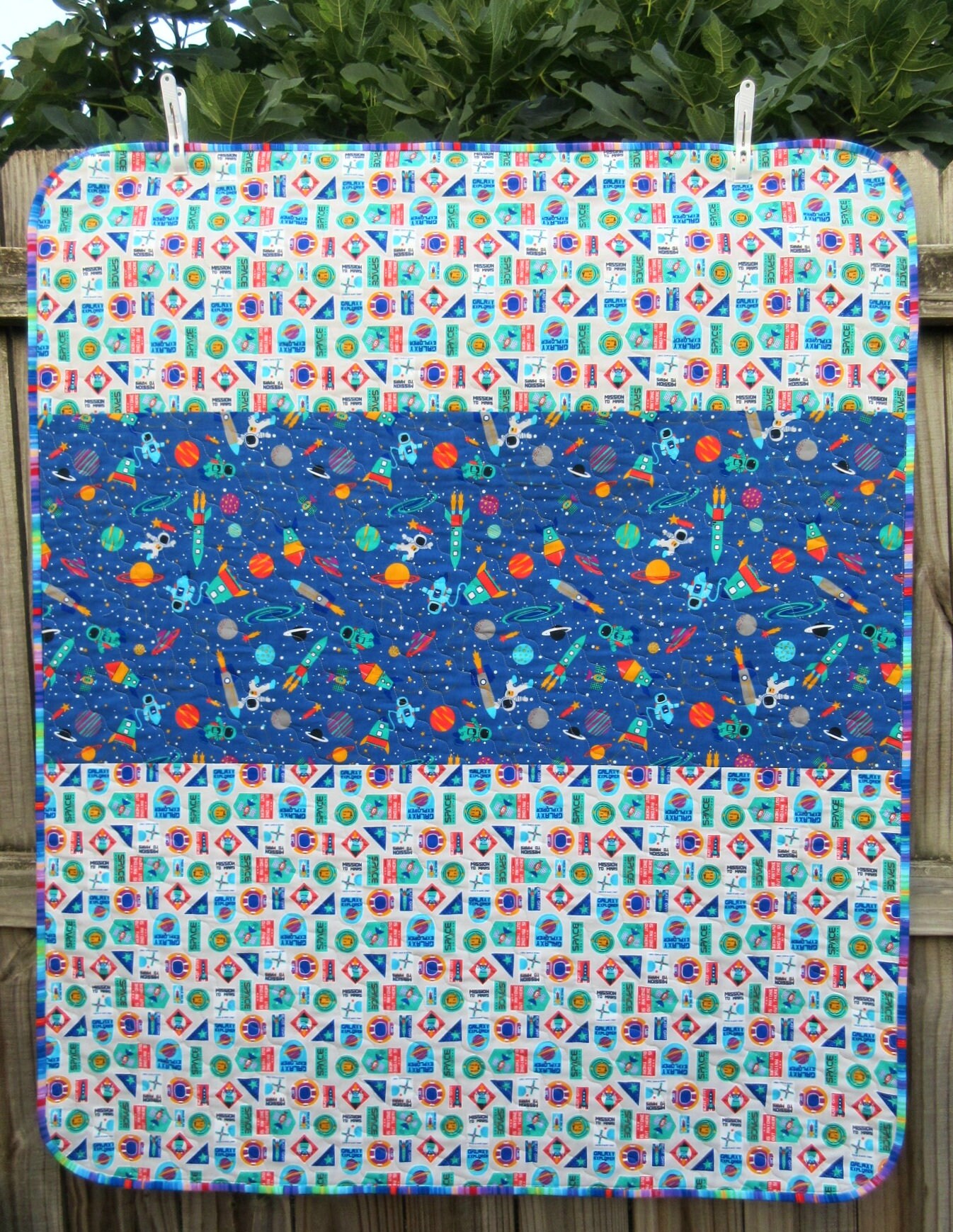 Space Themed, Rocketship, Raw Edge Applique Baby Quilt - Etsy