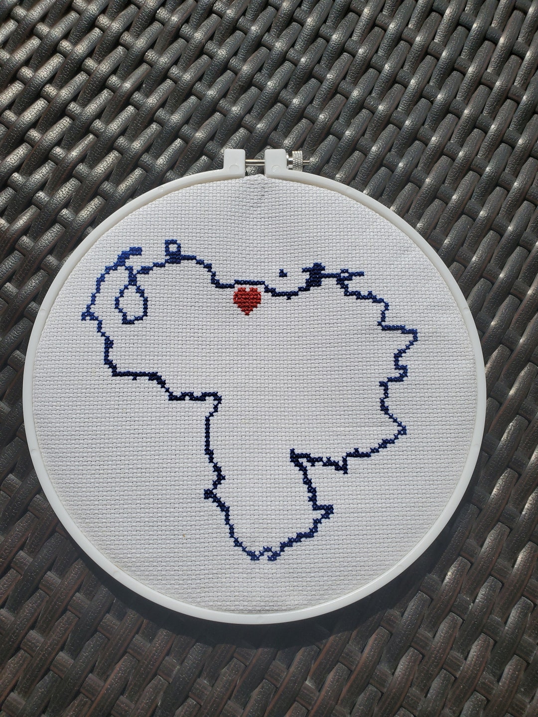 Cross Stitched Venezuela Map - Hoop Art - Finished Cross Stitch Art ...