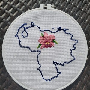 Cross Stitched Venezuela Map - Hoop Art - Finished Cross Stitch Art ...