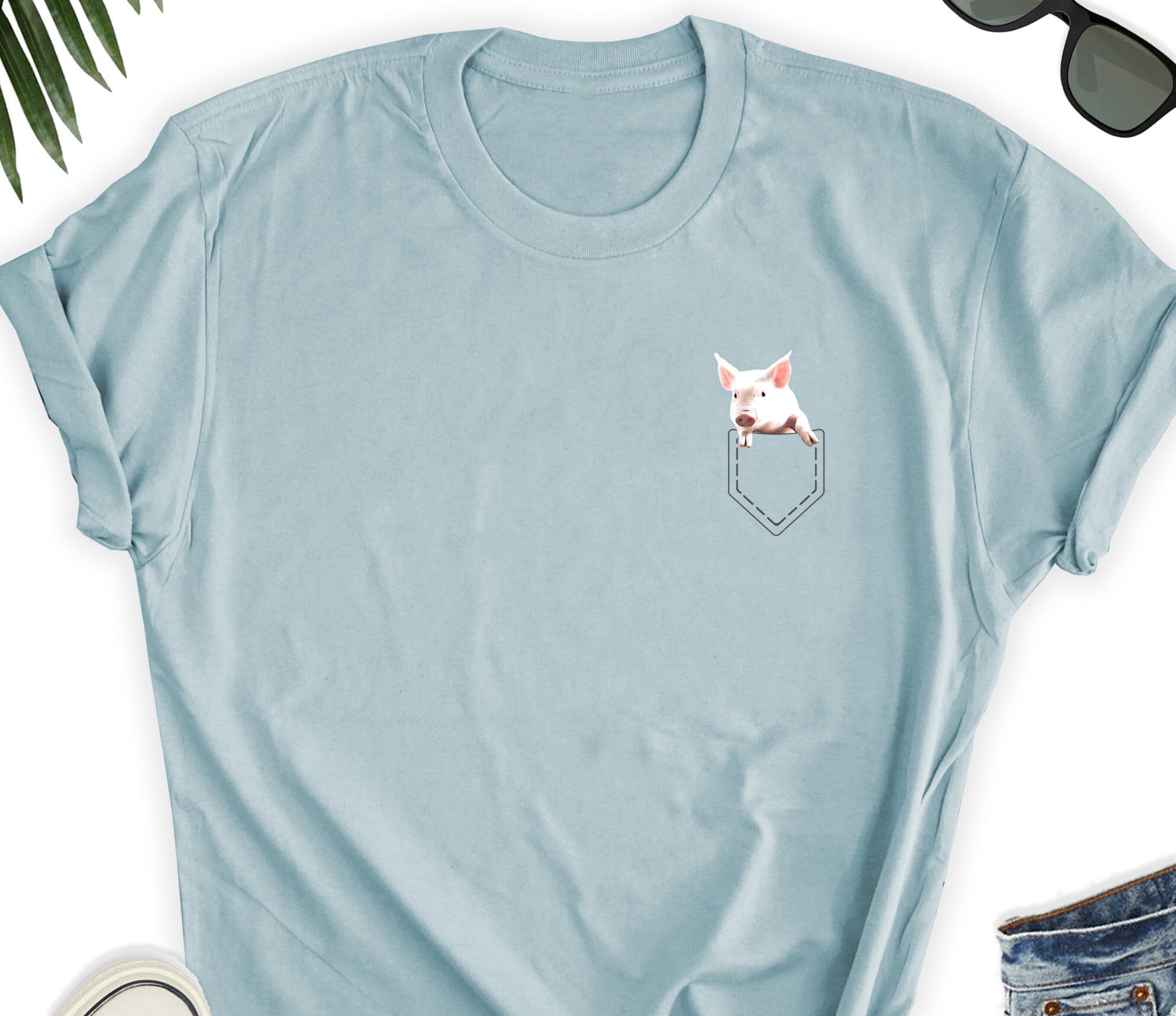 Pig T-shirt // Pig Pocket Shirt // Cute Pig Tee // Pig Top // - Etsy