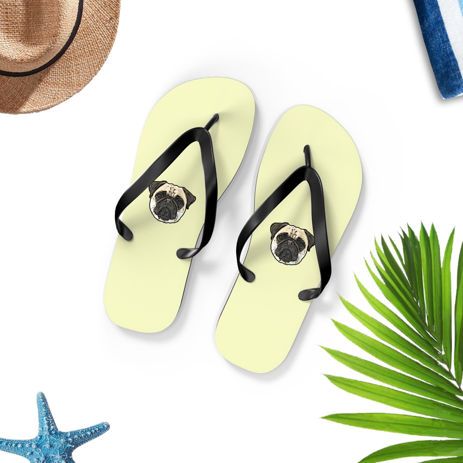 Pug Flip-flops, Cute Pug Flip Flops Sandals, Pug Gift, Pug Lover Gift ...