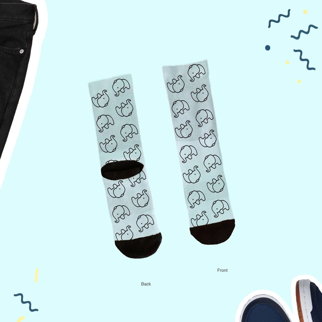 Elephant Socks, Cute Elephant Icon Socks, Elephant Lover Cute Socks ...