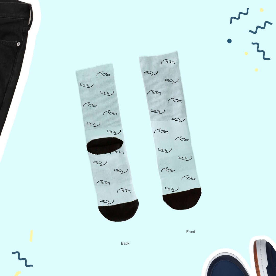 Ocean Wave Socks, Cute Ocean Icon Socks, Wave Icon Socks, Ocean Lover ...
