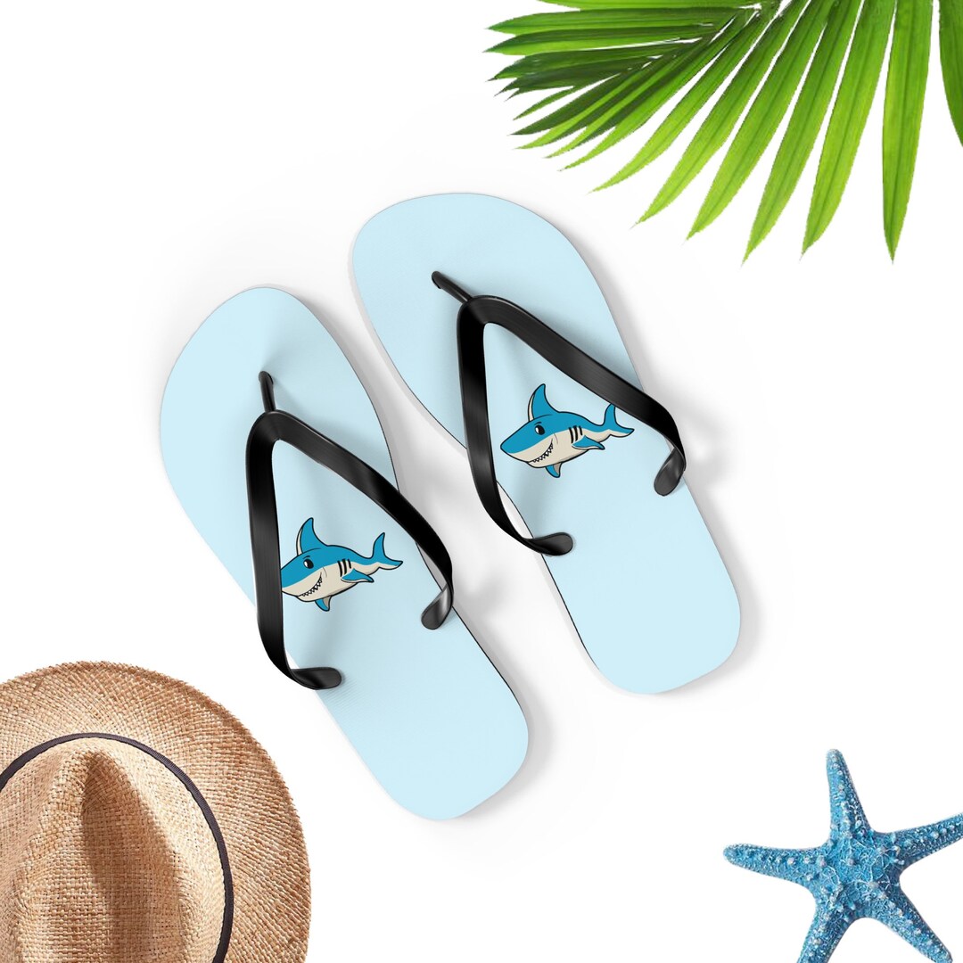 Shark Flip-flops, Cute Shark Flip Flops Sandals, Shark Icon Gift, Shark ...