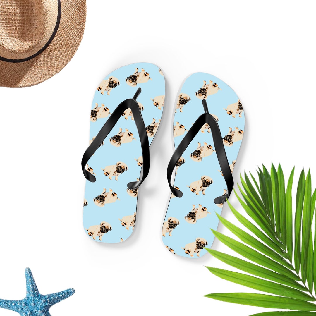 Pug Flip-flops, Cute Pug Flip Flops Sandals, Pug Gift, Pug Dog Gift ...