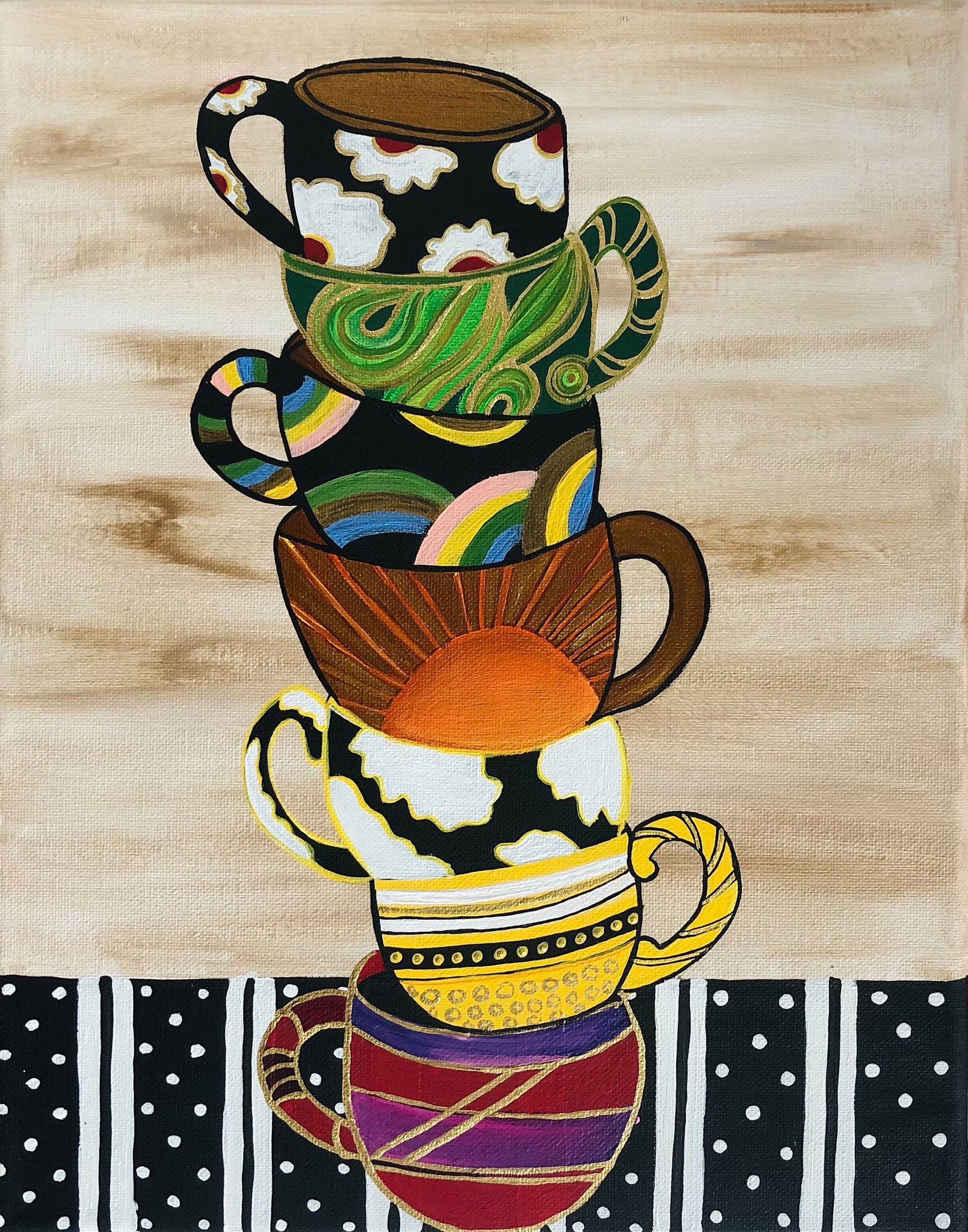 Stacked Coffee Cup Art: Handmade Acrylic Painting - Etsy