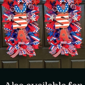 Patriotic Wreath, Red White and Blue Decor, Independence Holiday ...