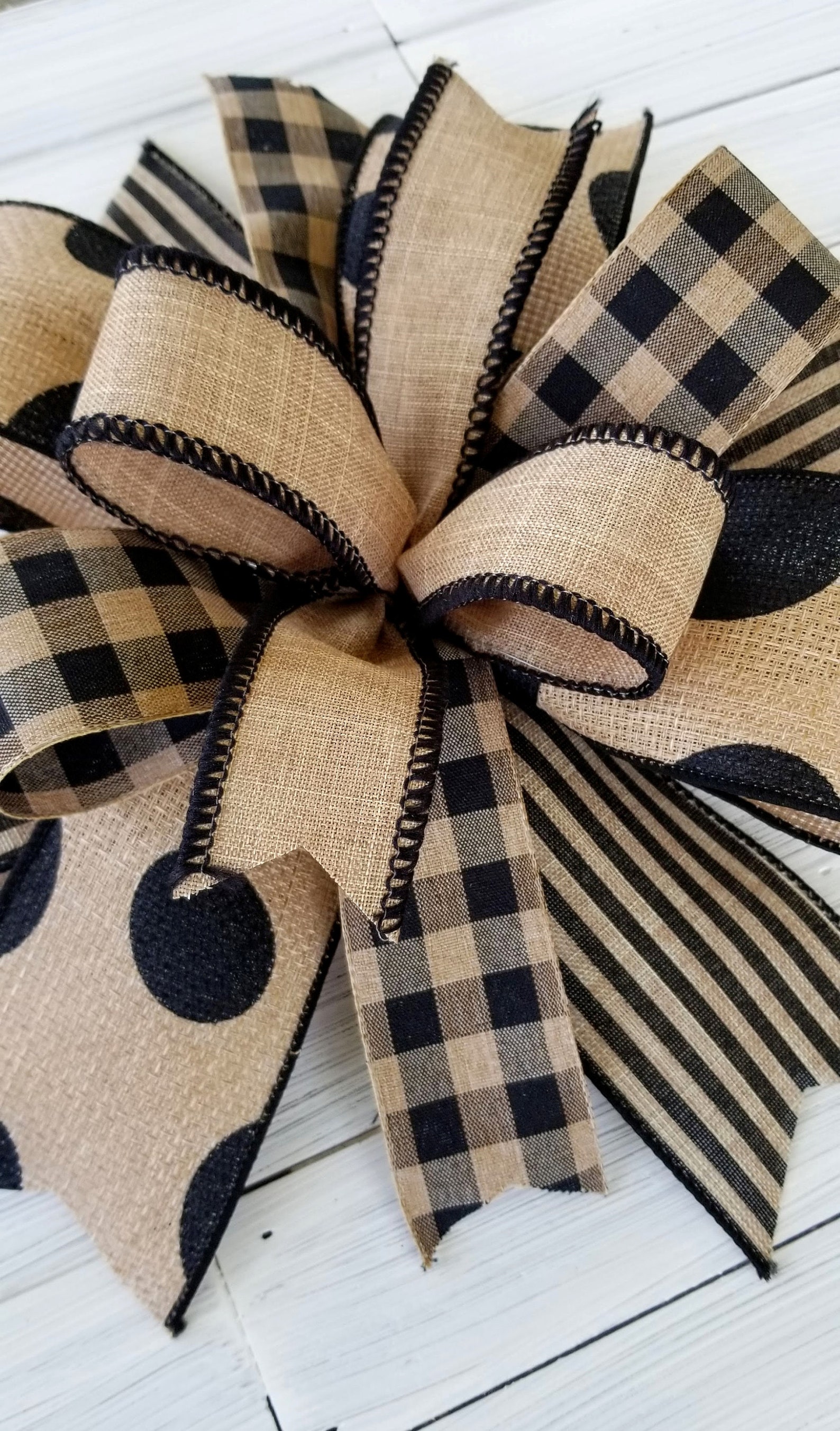 Farmhouse Bow Summer Bow Wreath Bow Beige and Black Bow - Etsy