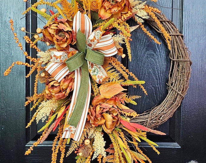 Fall Wreath, Fall Wreaths for Front Door, Front Door Wreath, Pumpkin ...