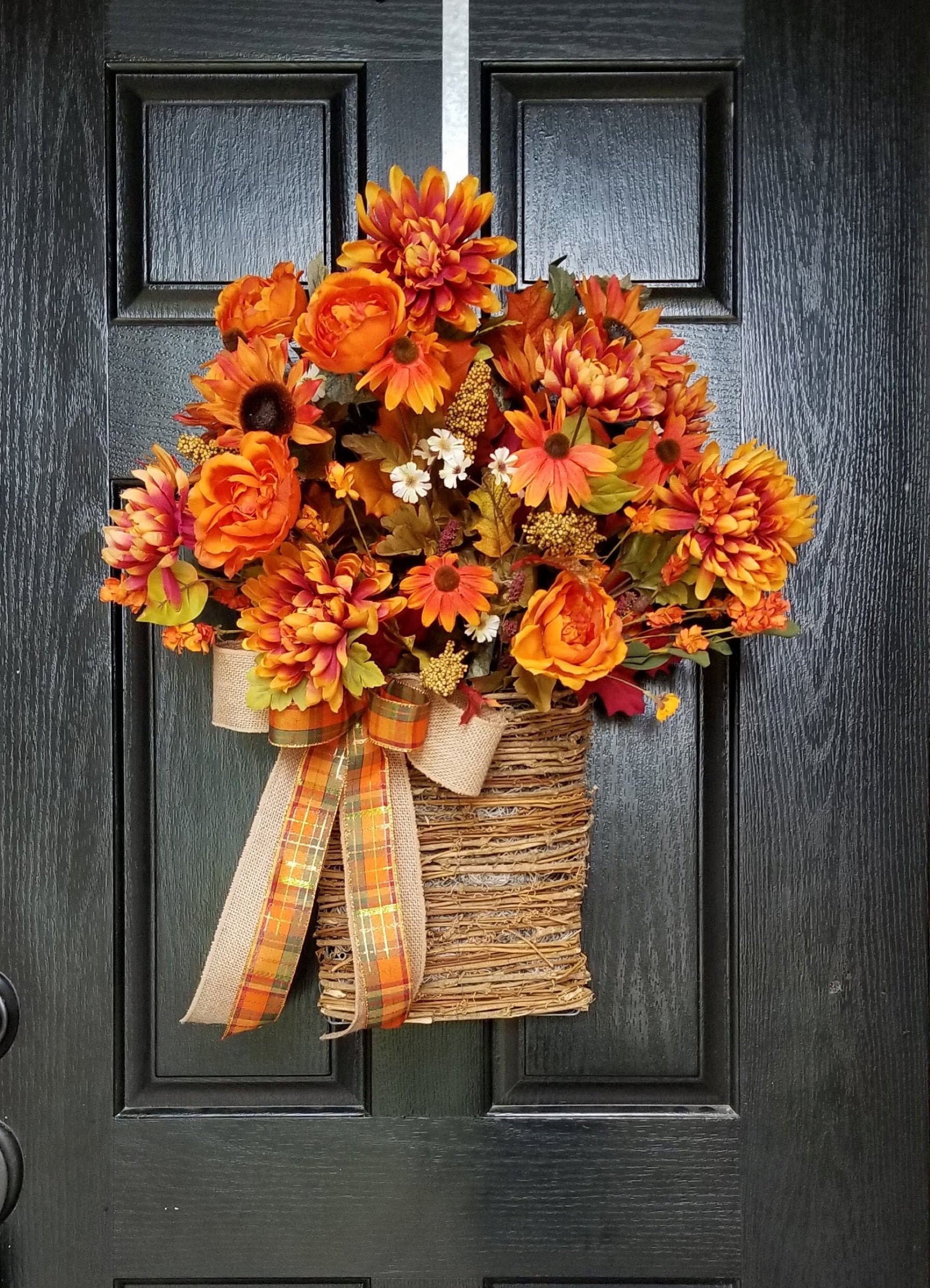 Fall Wreath Fall Door Basket Harvest Decor Autumn Wreath | Etsy