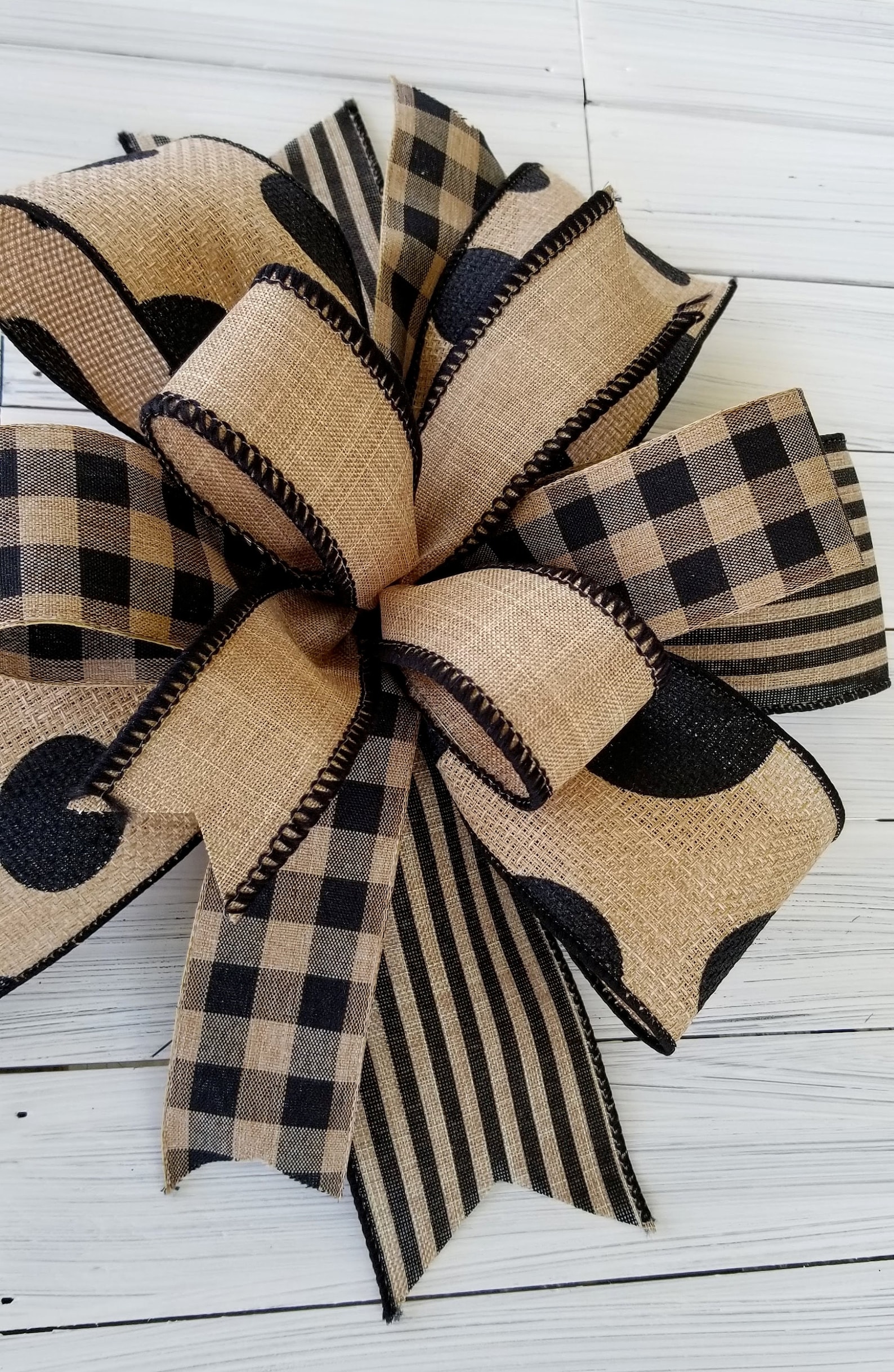 Farmhouse Bow Summer Bow Wreath Bow Beige and Black Bow - Etsy
