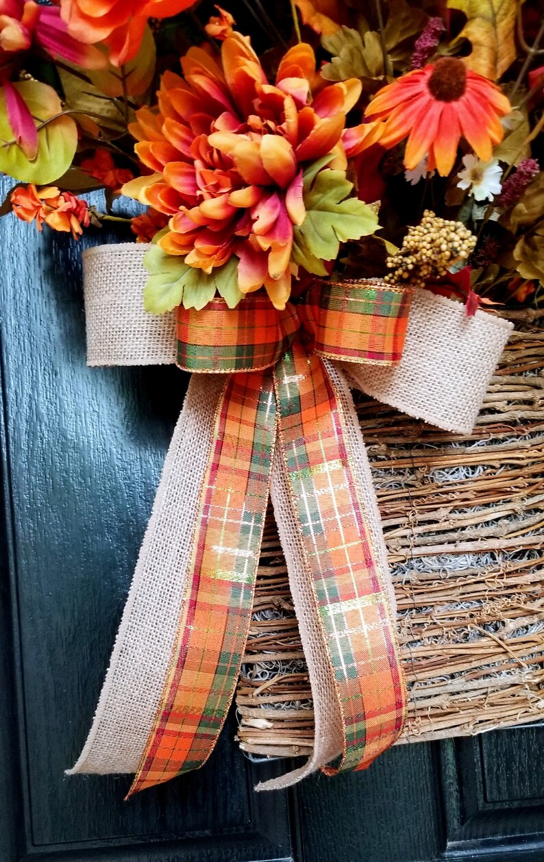 Fall Wreath Fall Door Basket Harvest Decor Autumn Wreath | Etsy