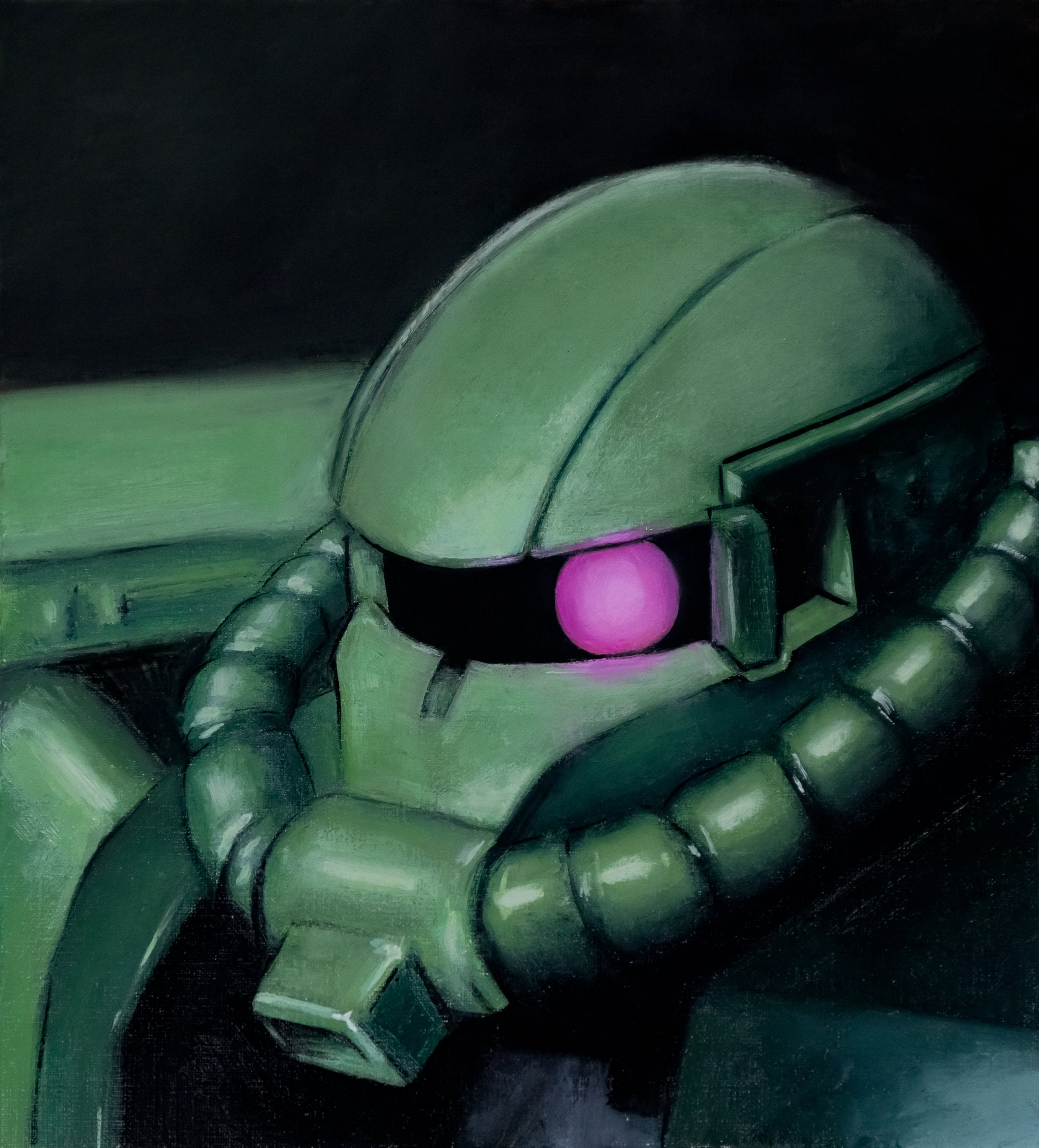 Zaku Too - Oil Painting on Paper (10.5 X 9.5 In.) - Zaku-ii Fan Art Painting. Mobile Suit Gundam ...