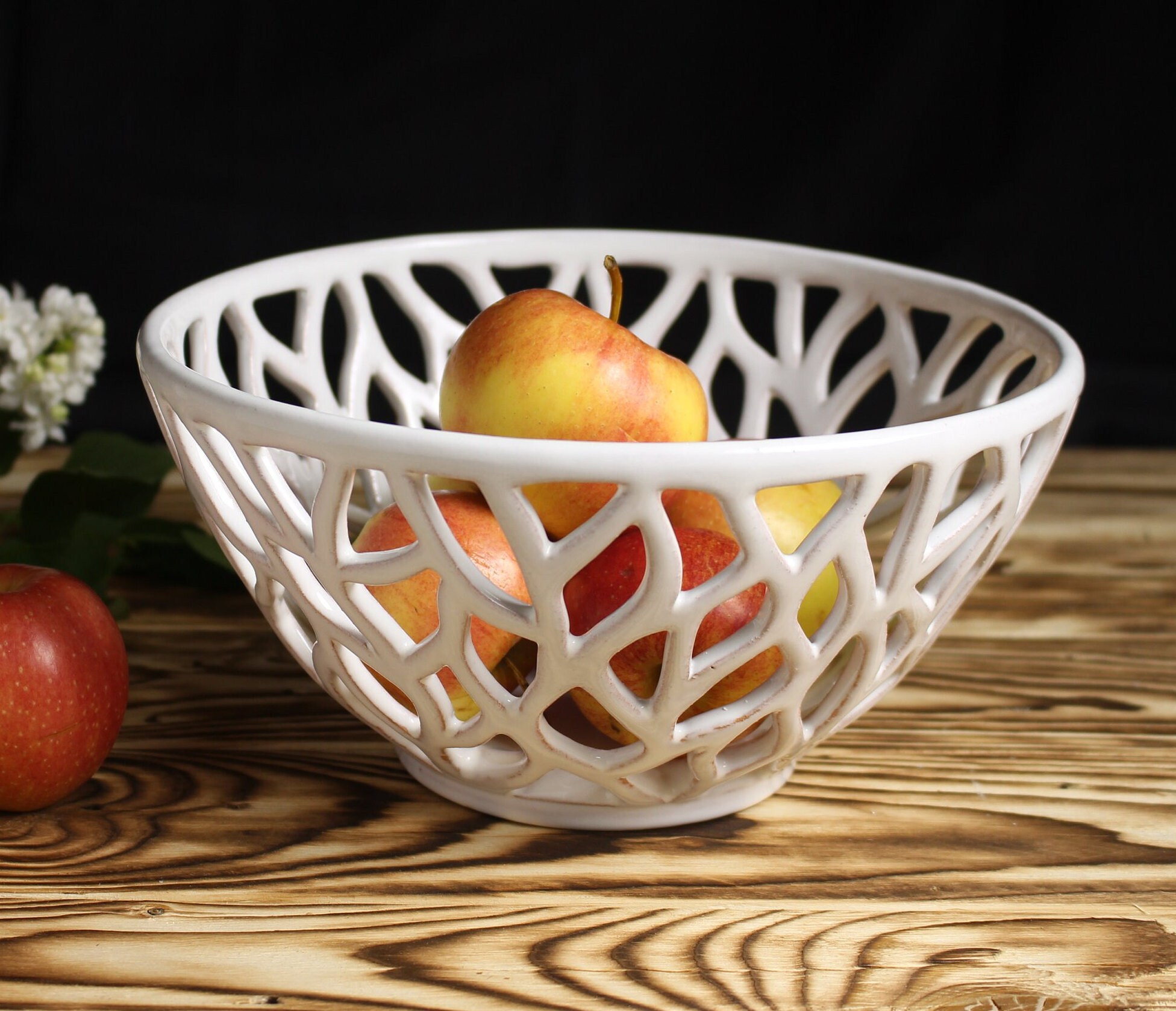 Fruit Bowl Openwork Ceramic White Bowl With Holes Rustic White Bowl ...