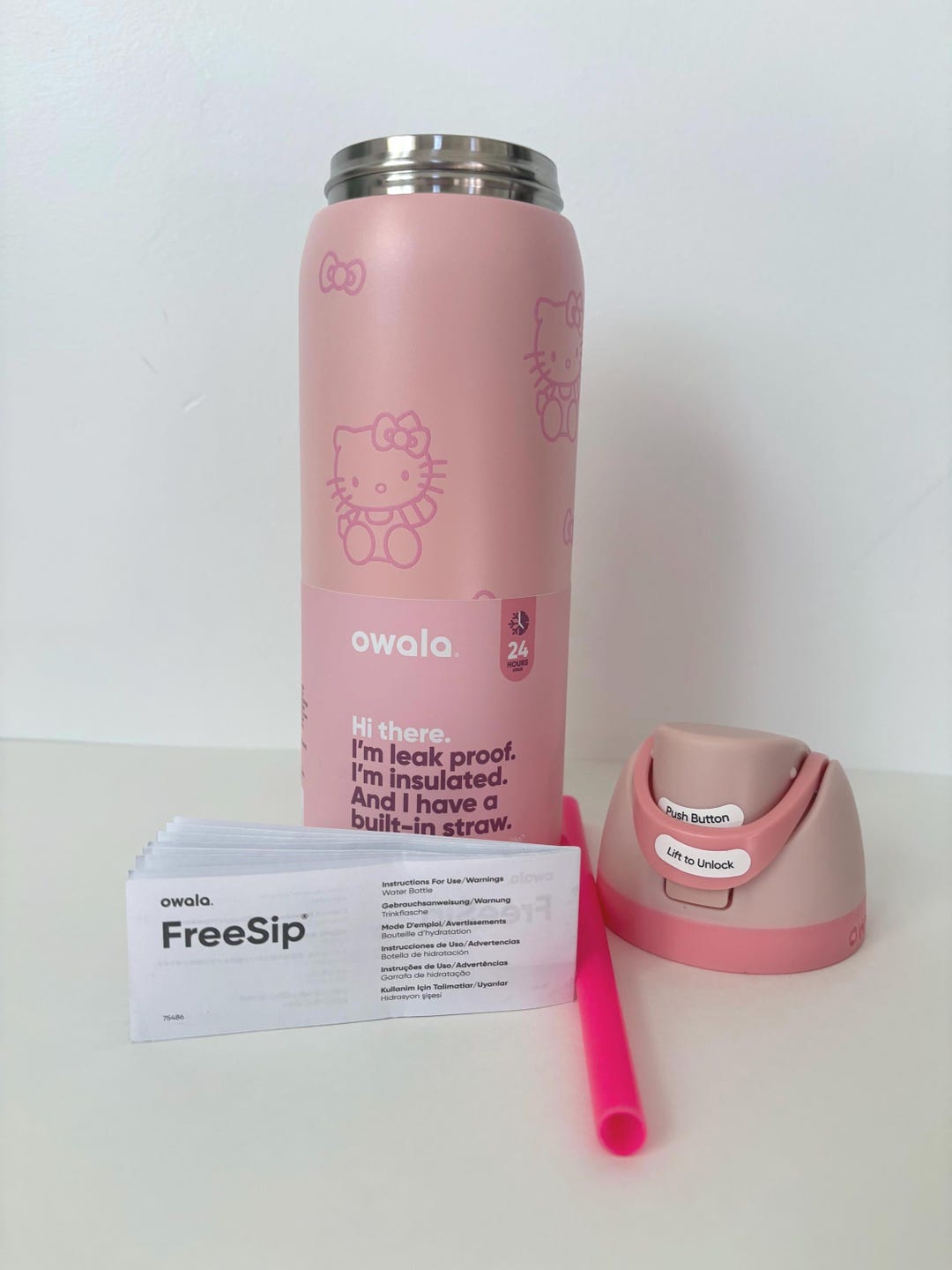 Owala Style Pink Hello Kitty Stainless Steel Water Bottle 32 Ounces ...