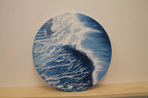 Realistic Sea Painting on Round Canva Ocean Wave Painting | Etsy