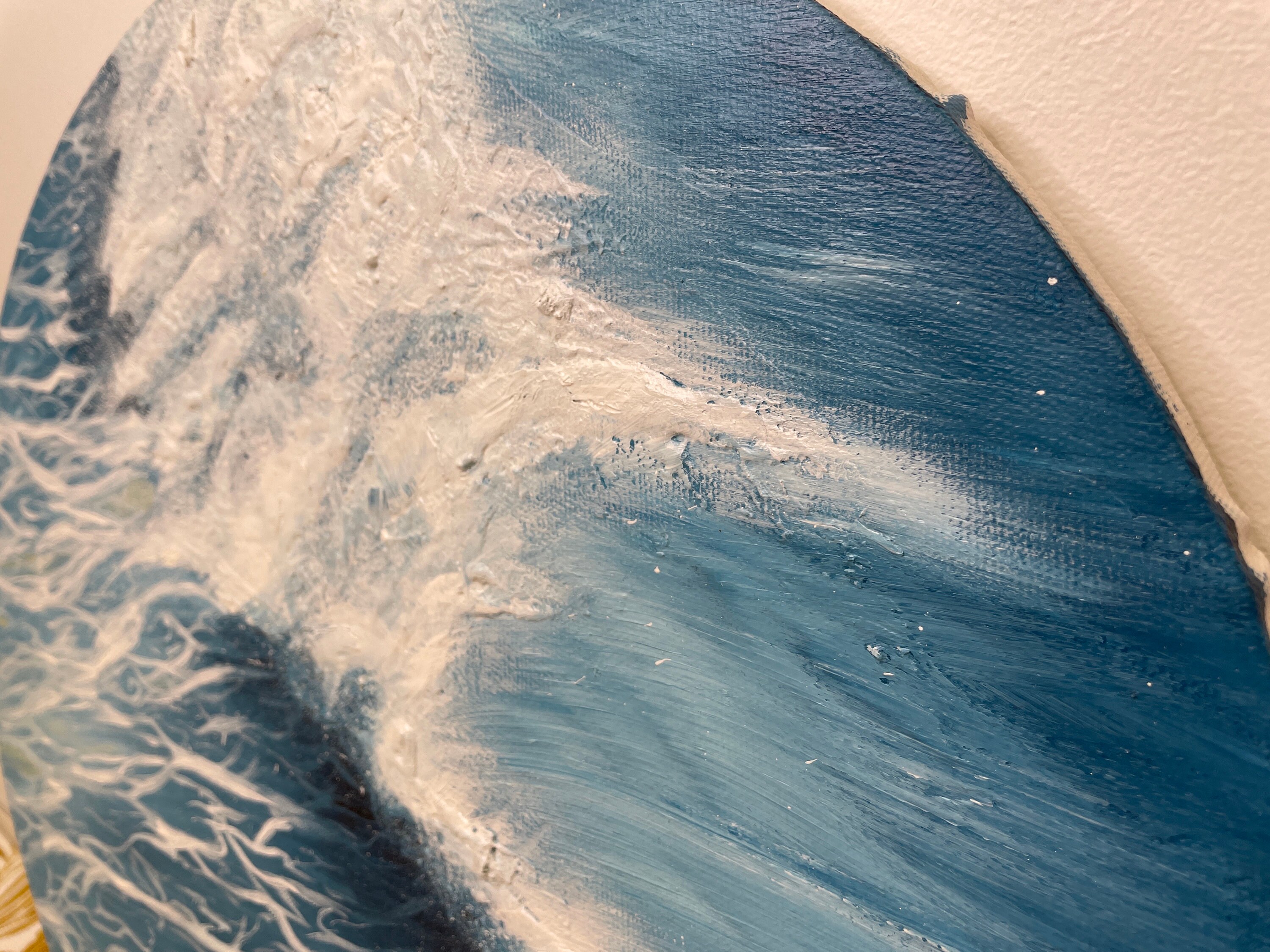 Realistic Sea Painting on Round Canva, Ocean Wave Painting, Round Sea ...